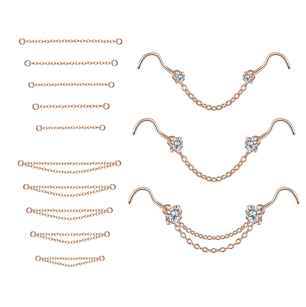 ZS 16Pcs/Set Nose Chain Piercing Across Nose Stud Claw Cubic Zirconia ...