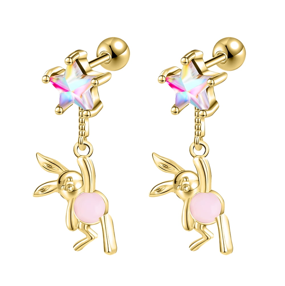 ZS 20G 1 Pair Cute Rabbit Star Stud Earring Opal Cartilage Helix ...