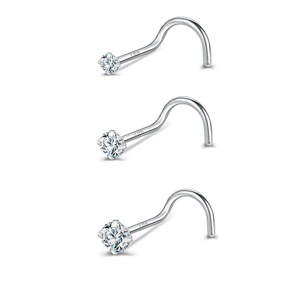ZS 20G 3Pcs 18K Plated Nose Studs Piercing Corkscrew Nose Rings AAA ...