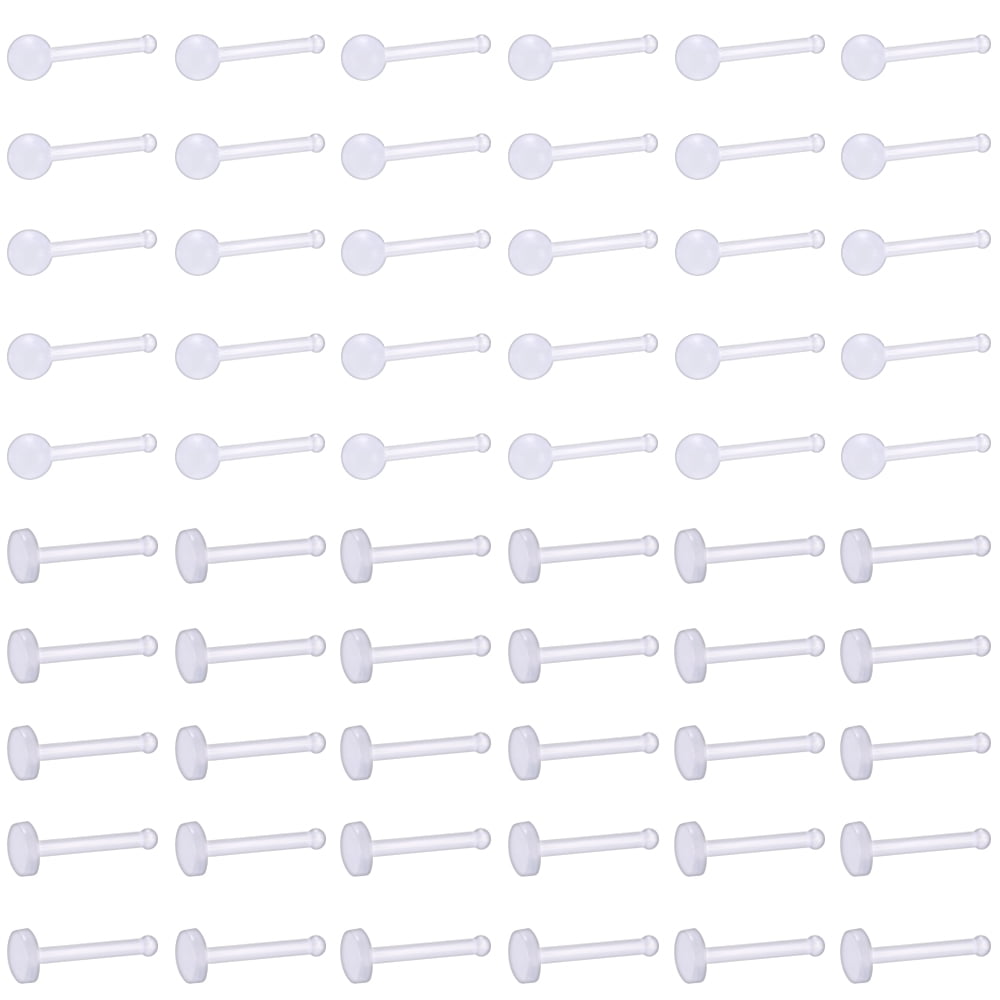 ZS 20G 60Pcs/Set Clear Invisible Nose Stud Piercing Flat Ball Nose ...