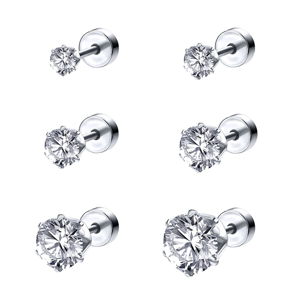ZS 20G 6Pcs CZ Ear Stud Earring Basic Style Cartilage Conch Helix ...