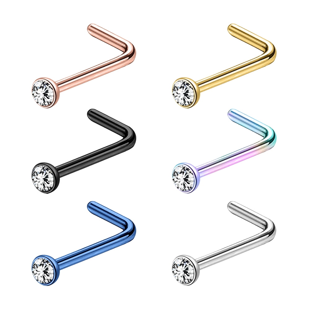 ZS 20g Crystal Nose Stud Piercing Nose Bone/L Shaped/Nose Screw Nostril ...