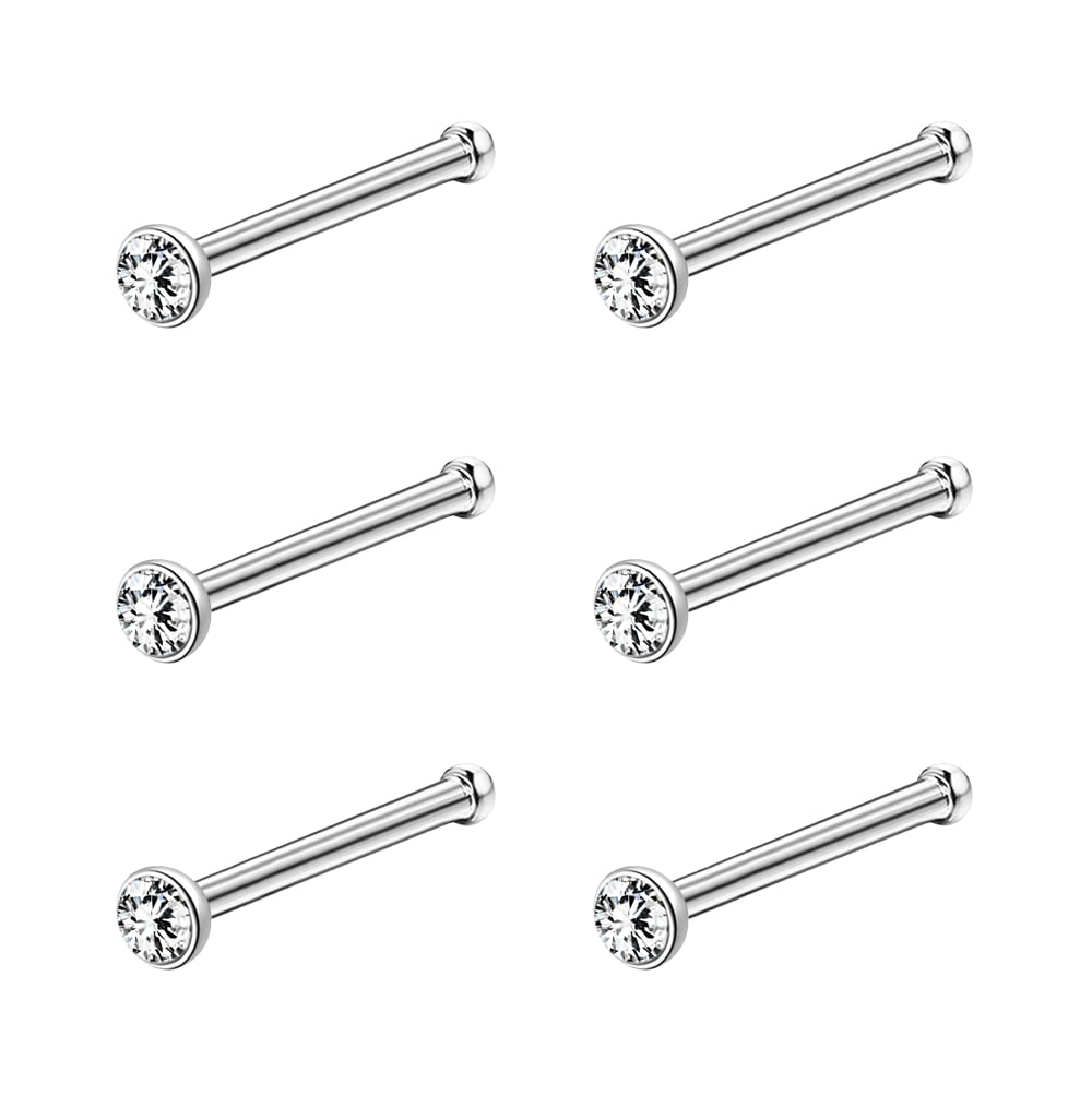 ZS 20g Crystal Nose Stud Piercing Nose Bone/L Shaped/Nose Screw Nostril ...