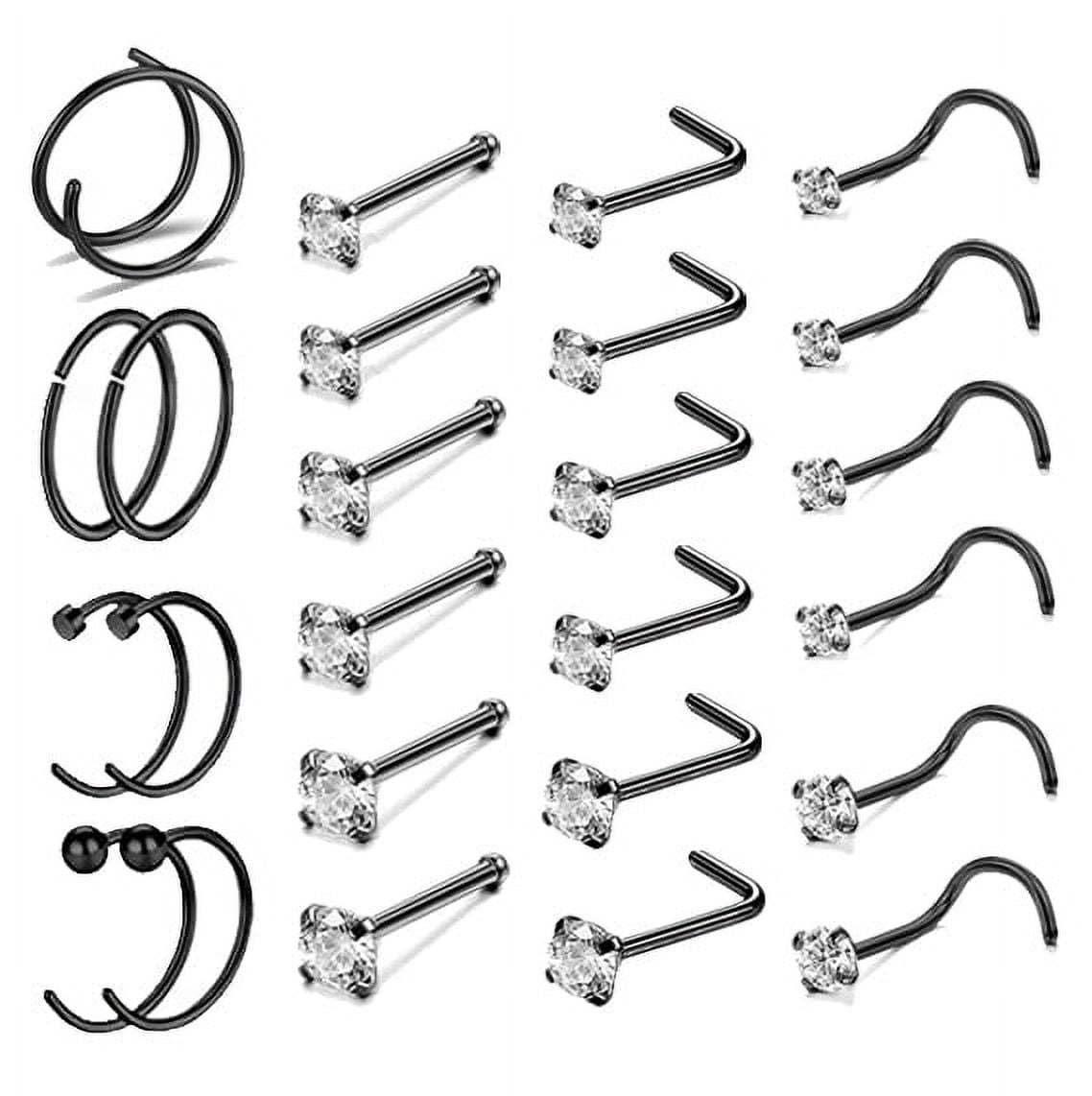 ZS 25PCS 20G Nose Hoop Rings CZ Crystal Corkscrew Nose Stud Rings Set ...