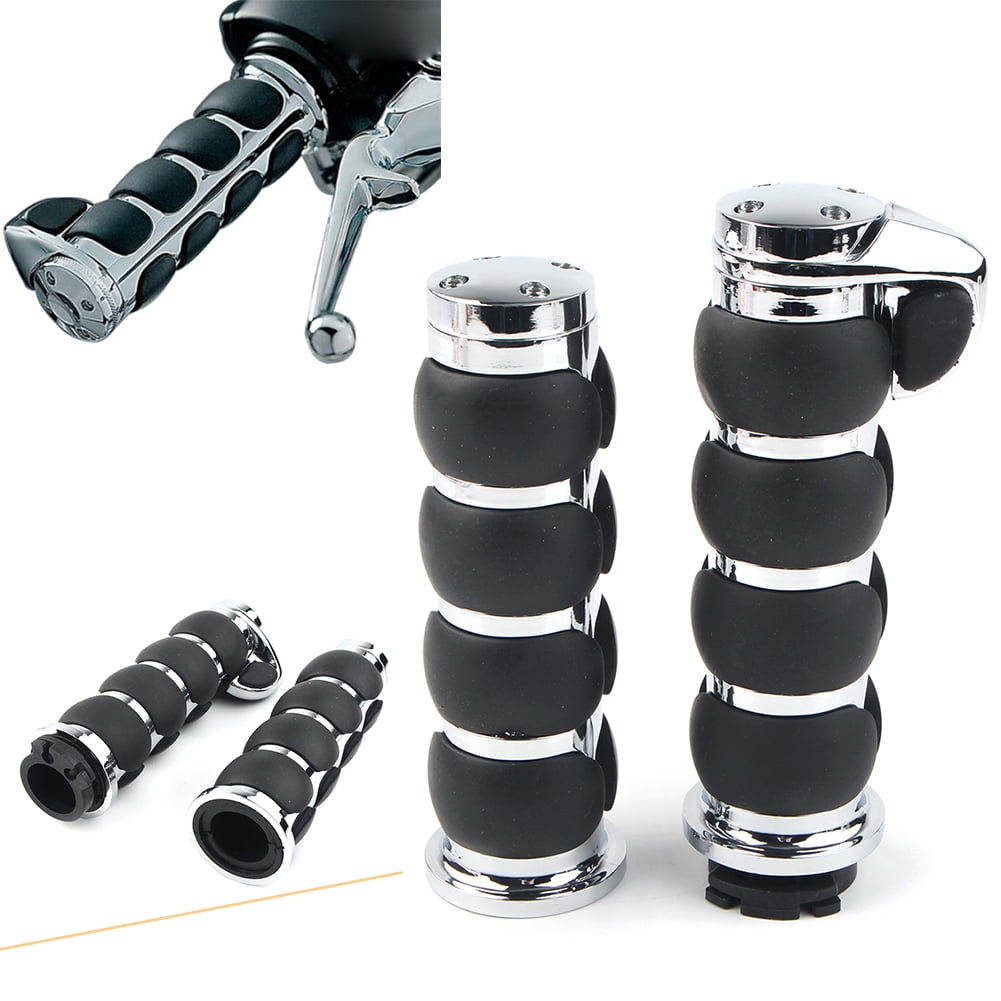 ZS 2Pcs Chrome Motorcycle Handle Bar Hand Grips For Harley Touring Road ...