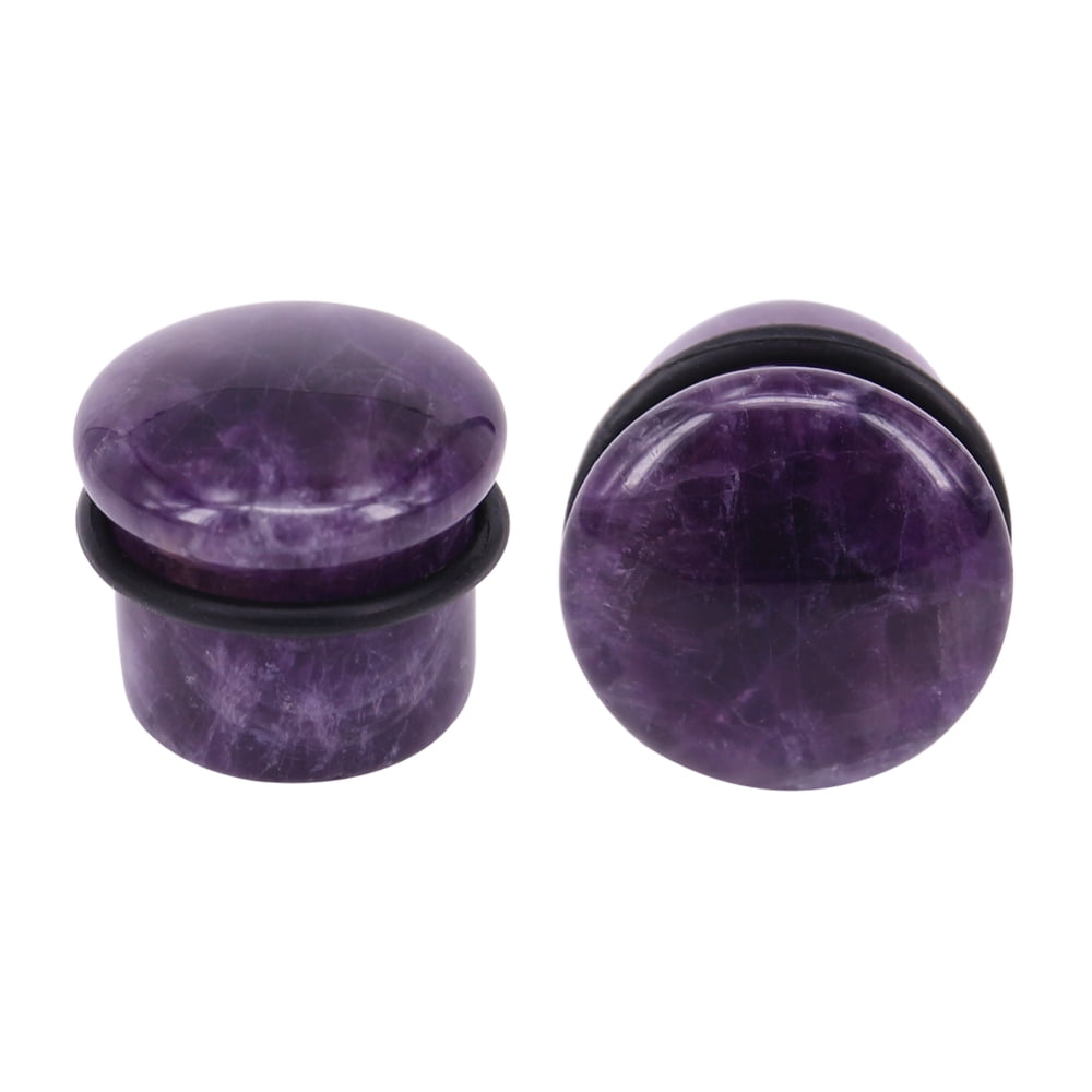 ZS 2Pcs Violet Single Flared Ear Plug Tunnel Natural Stone Ear Gauges ...