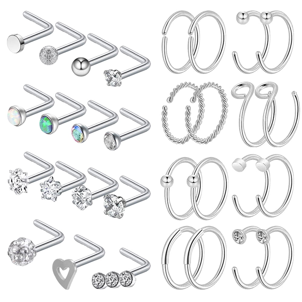ZS Body Jewelry: 31Pcs 20g Star Heart Nostril Piercing, Crystal Nose ...