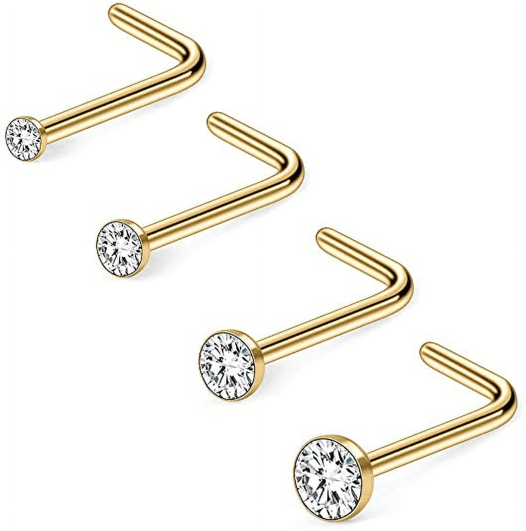 ZS 4Pcs/Set 20g Round Crystal Nose Ring Piercing Simple Style Nostril ...