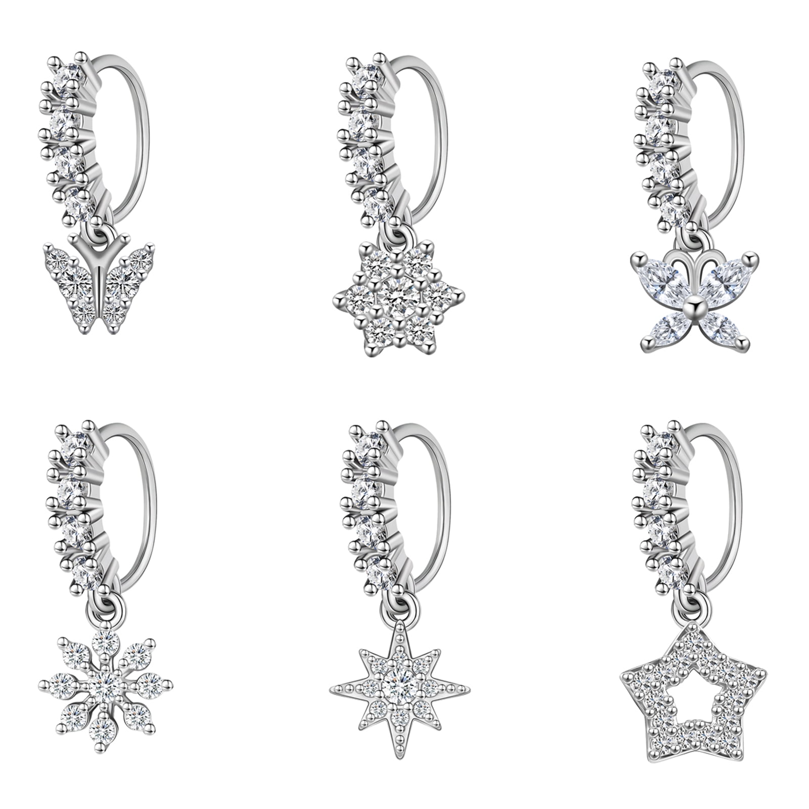 ZS 5-6Pcs 20G Stainless Steel Nose Rings Set,Hinged Clicker Cubic ...