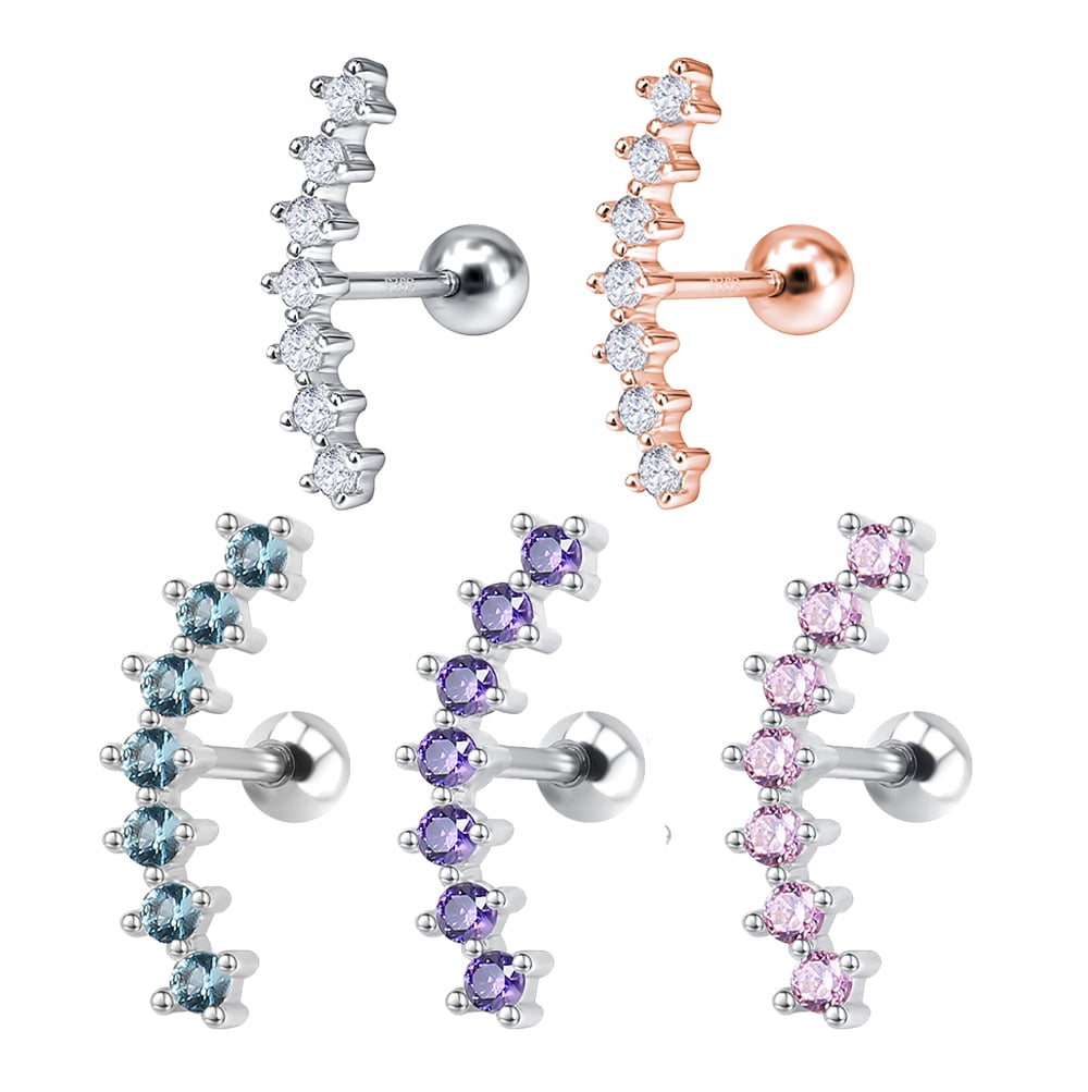 ZS 5 Pcs Curved Crystal Stud Earrings 316L Stainless Steel Ear Helix ...