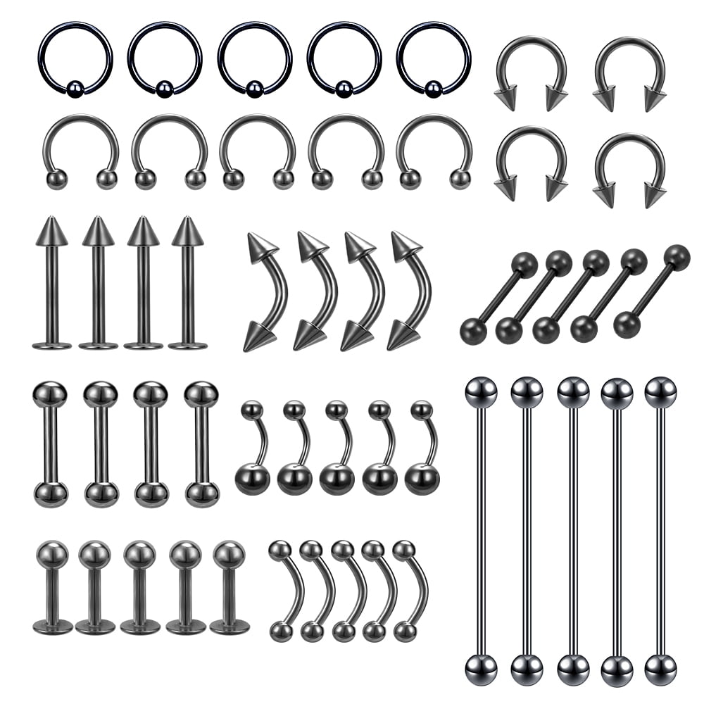 ZS 50Pcs/set Black Belly Button Nose Septum Tongue Lip Monroe Eyebrow ...