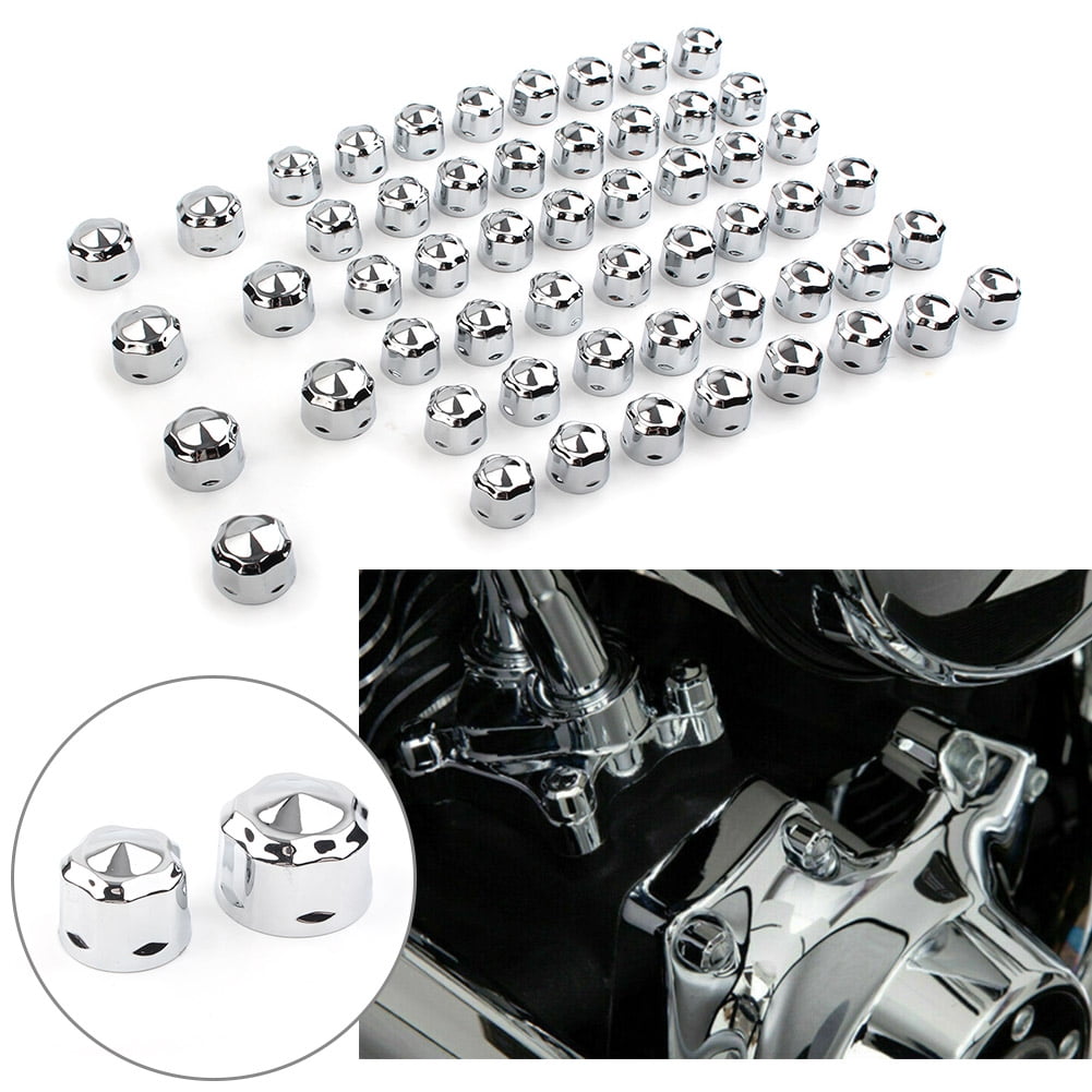 ZS 55PCS Motorcycle Chrome Engine Bolts Cap Cover Set for Harley Road ...