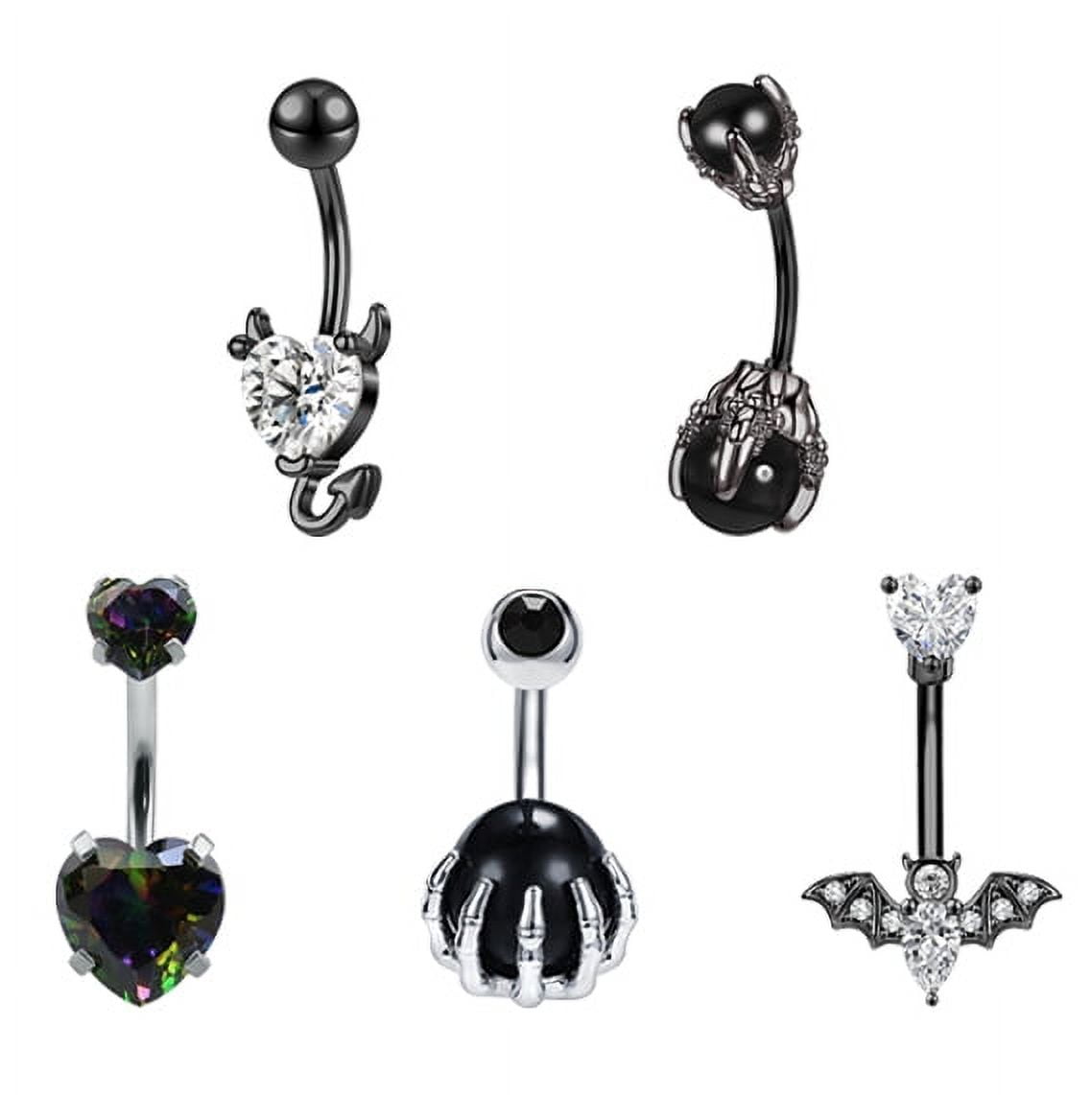 ZS Hypoallergenic 5PCS 14G Heart CZ Belly Button Rings, Opal Navel Body ...