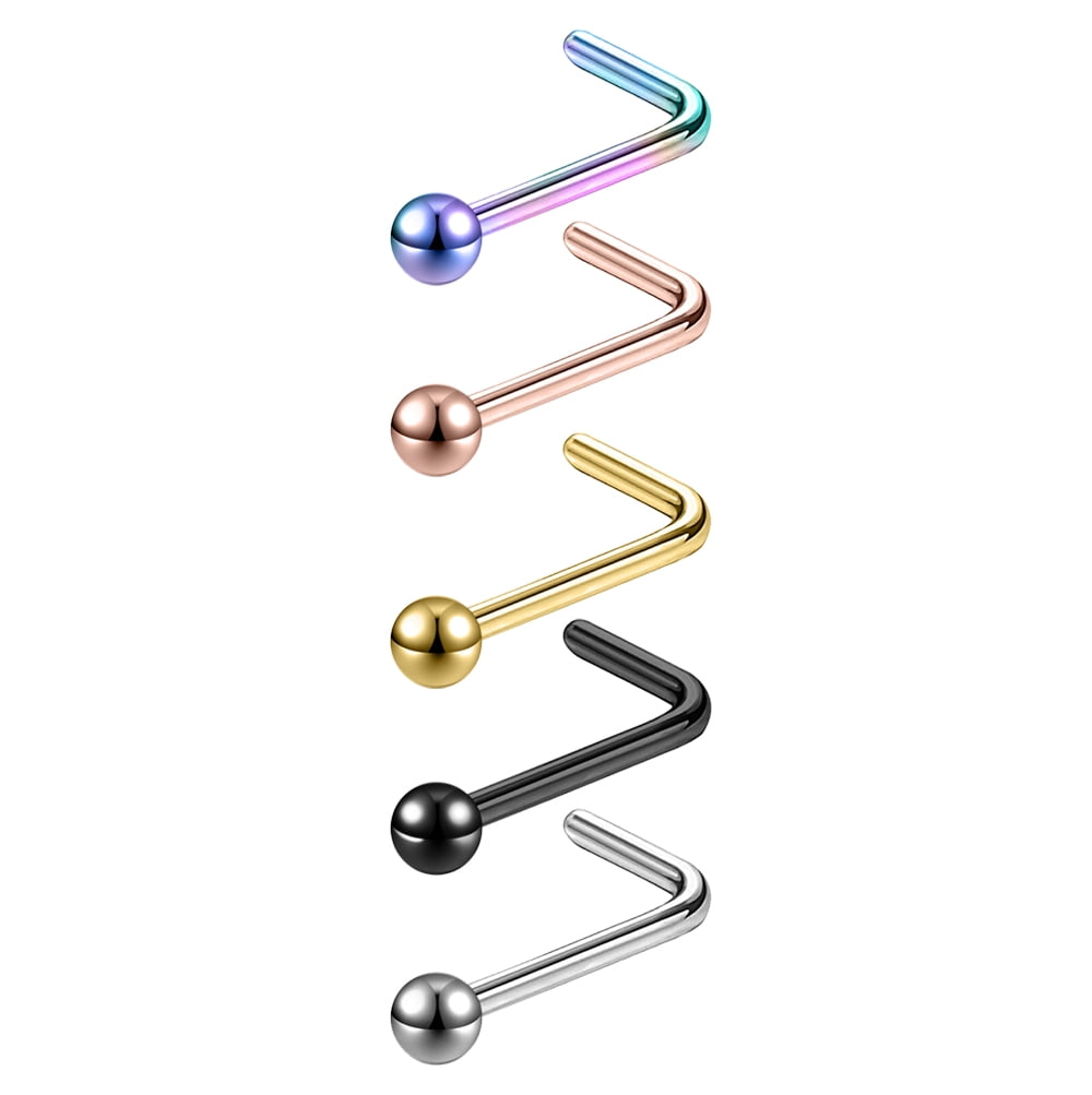ZS 5Pcs/Set 20g Steel Ball Nose Stud Piercing Nose Bone/L Shaped/Nose Screws Nose Pin - Walmart.com