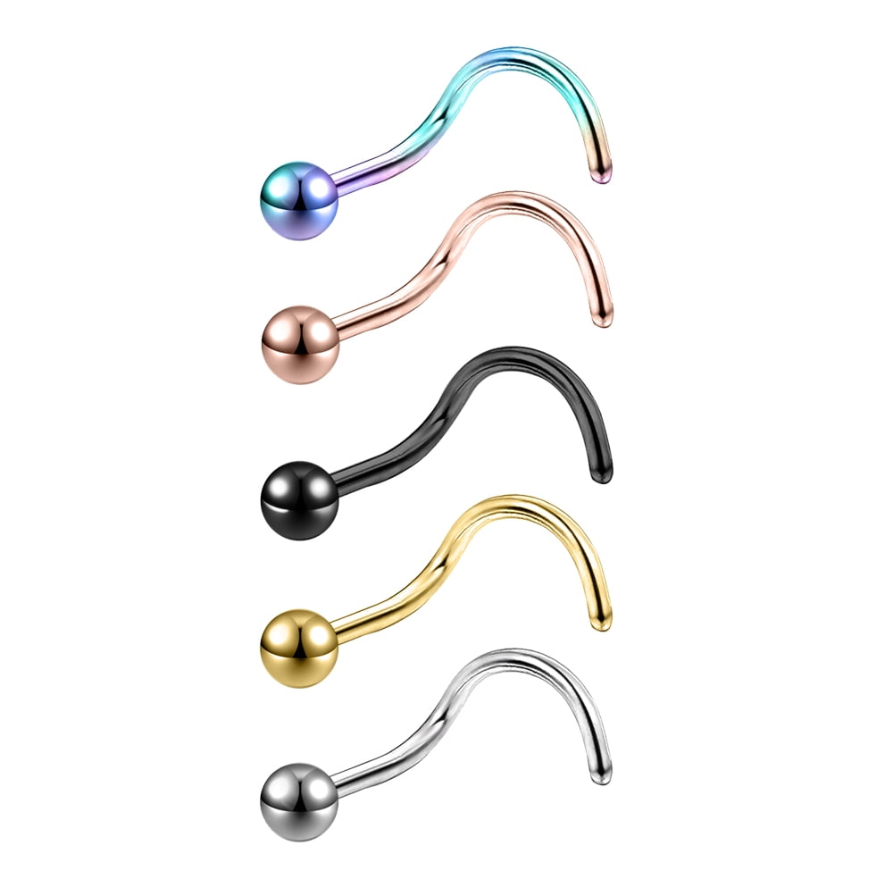ZS 5Pcs/Set 20g Steel Ball Nose Stud Piercing Nose Bone/L Shaped/Nose ...