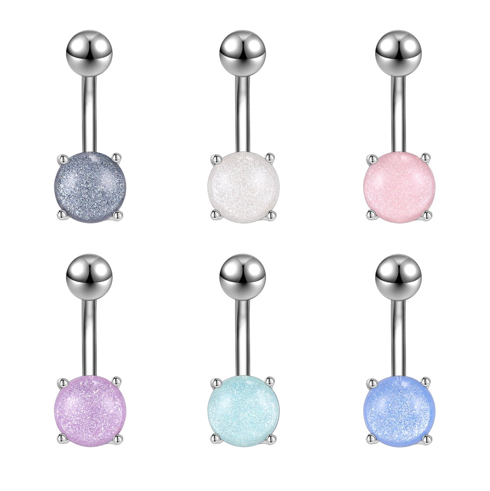 ZS 6 Pcs 14G Acrylic Belly Button Rings Sequins Navel Piercing Banana ...