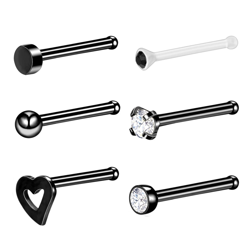 ZS 6PCS 20G Clear Bioflex Crystal Nose Stud Piercing Nose Bone/L Shaped ...