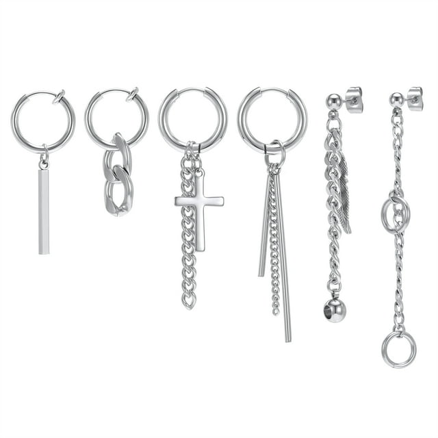 ZS 6Pcs Punk Style Cross Hoop Earrings Piercing Kpop Tassel Dangle Ear ...