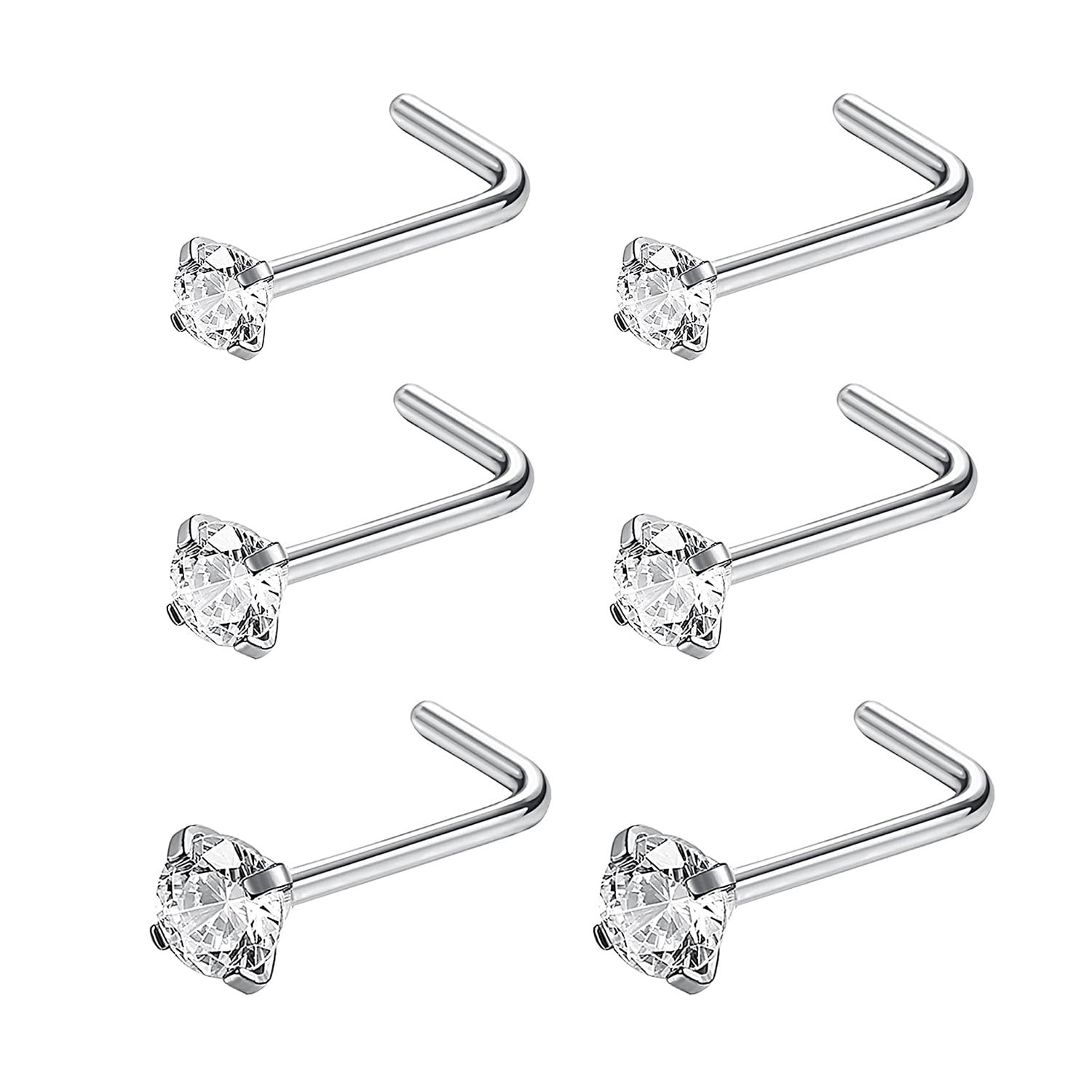 ZS 6Pcs/Set 20G Stainless Steel Crystal Nose Stud Piercing Nose Bone/L ...
