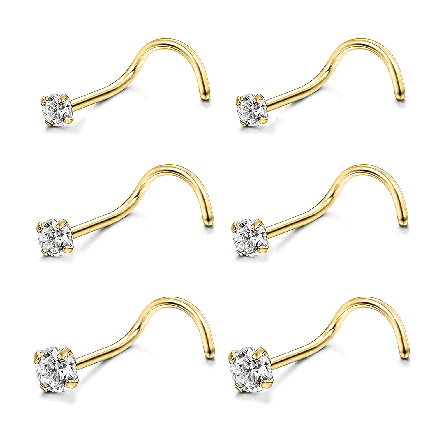 ZS 6Pcs/Set 20G Stainless Steel Crystal Nose Stud Piercing Nose Bone/L ...