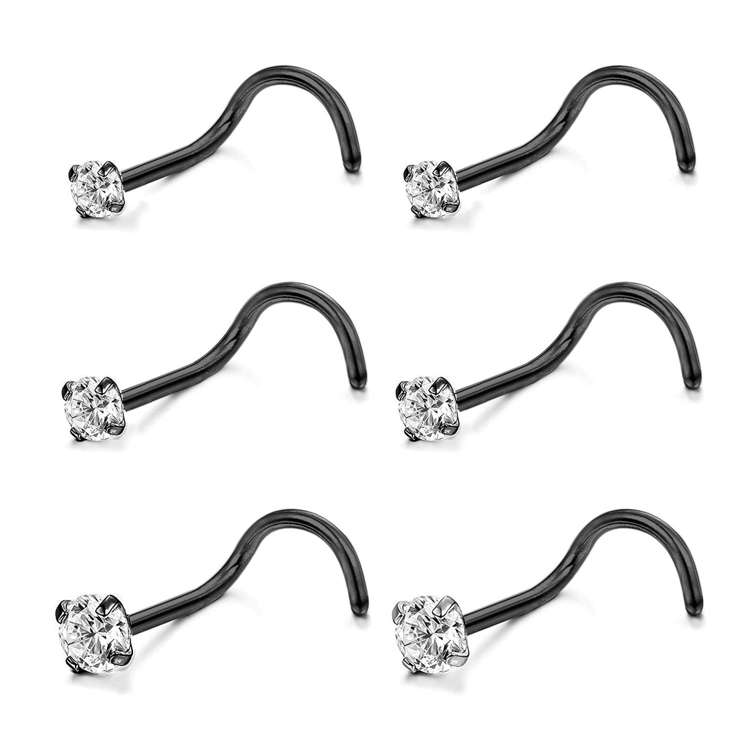 ZS 6Pcs/Set 20G Stainless Steel Crystal Nose Stud Piercing Nose Bone/L ...