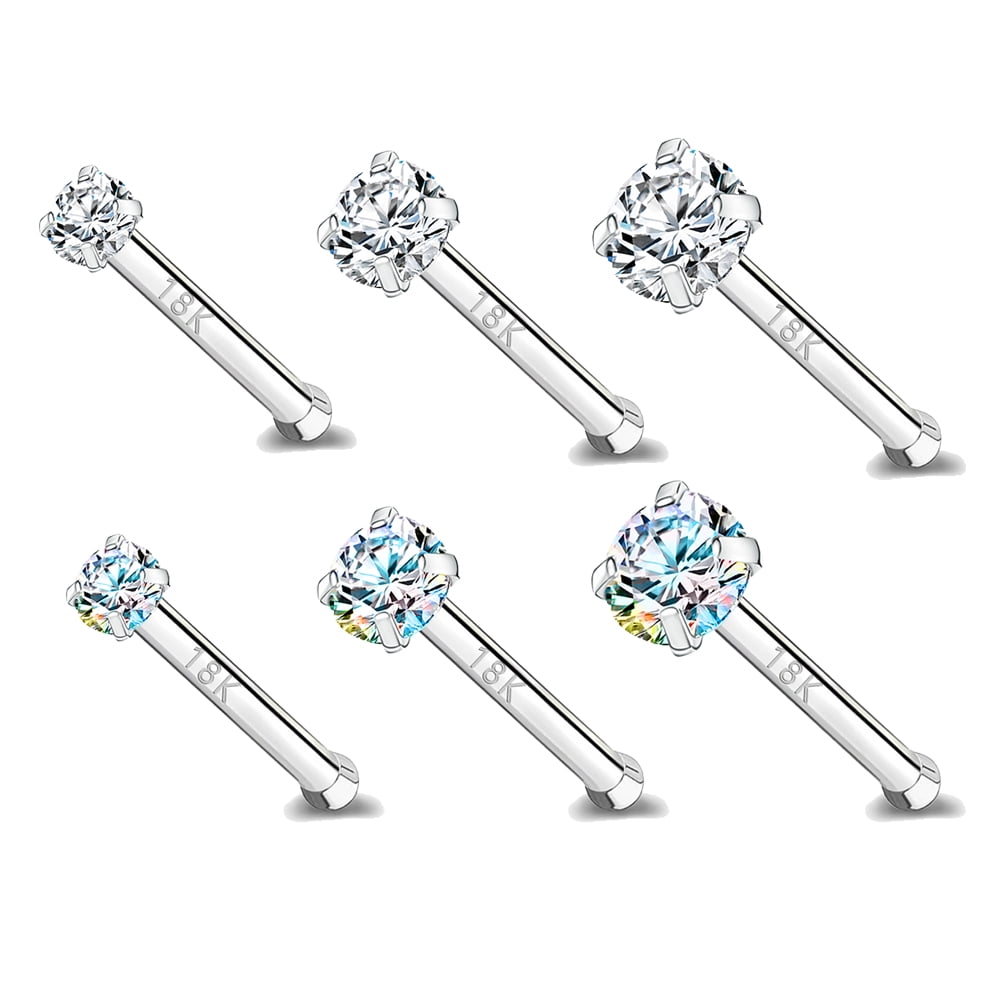 ZS 6Pcs/Set 20g Claw Crystal Nose Ring Piercing 18K Nostril Piercing ...