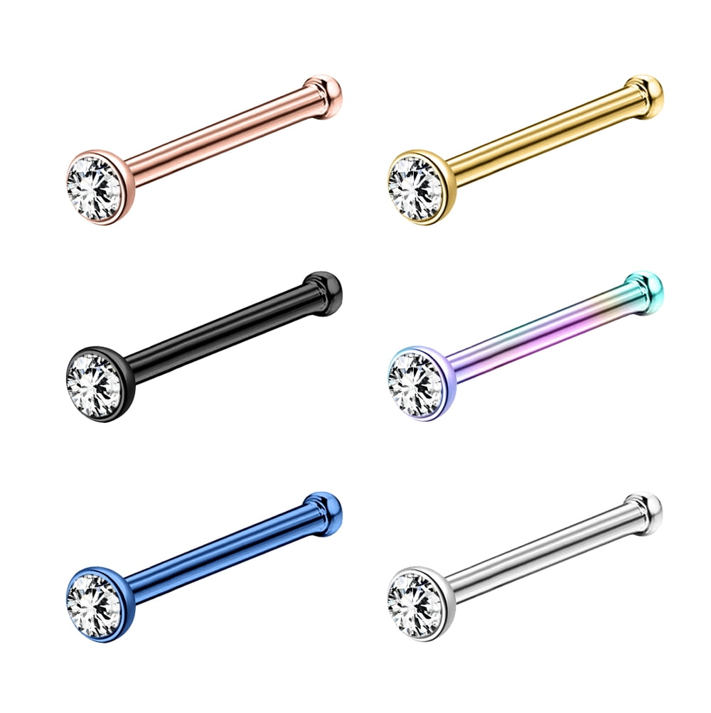 ZS 6Pcs/Set 20g Round Crystal Nose Stud Piercing Nose Bone/L Shaped ...