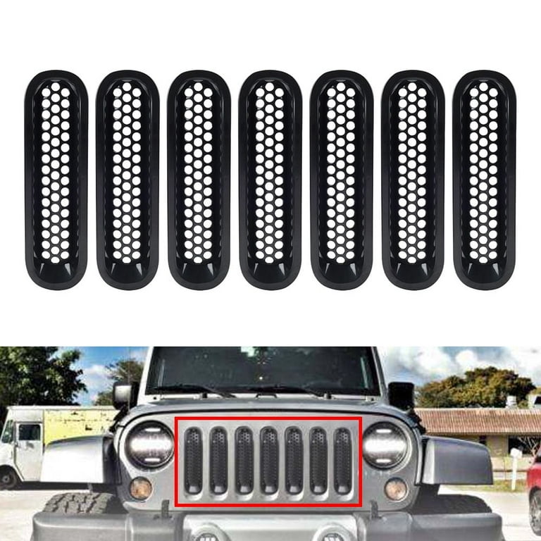 ZS 7Pcs Set Gloss Black Car Front Racing Grill Insert Mesh Grille for Jeep Wrangler JK 2007 2017 ABS Plastic Auto Replacement Parts