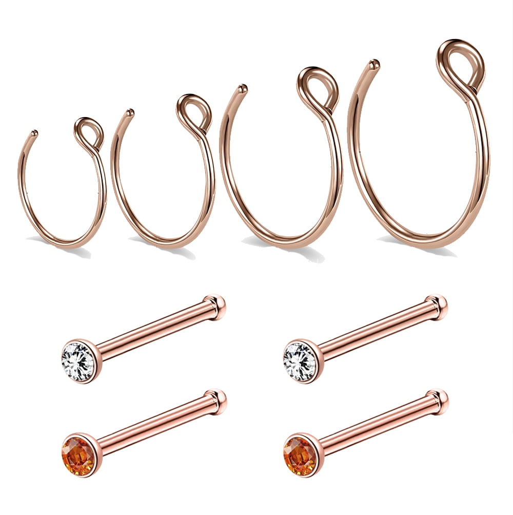 ZS 8Pcs/Set 20g C Shaped Nose Hoop Ring Piercing Crystal Nostril ...