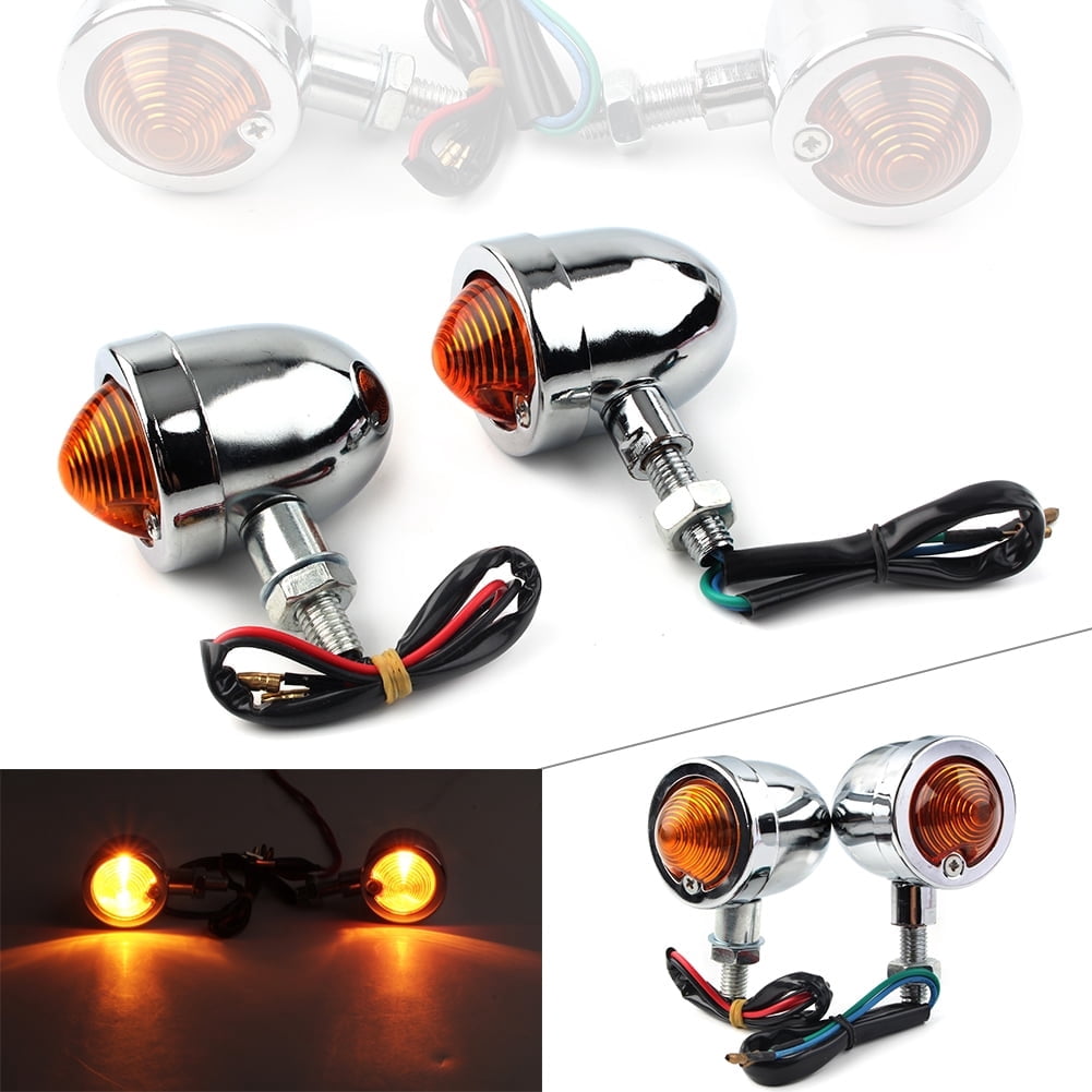 ZS 2x Universal Motorcycle Chrome Blinker Turn Signal Indicator Amber ...