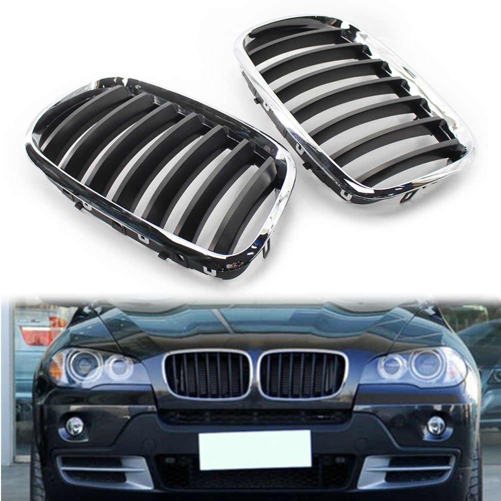 ZS Chrome Frame Shiny Black Slat Grill Car Grille For BMW X5 X6 E70 E71 ...