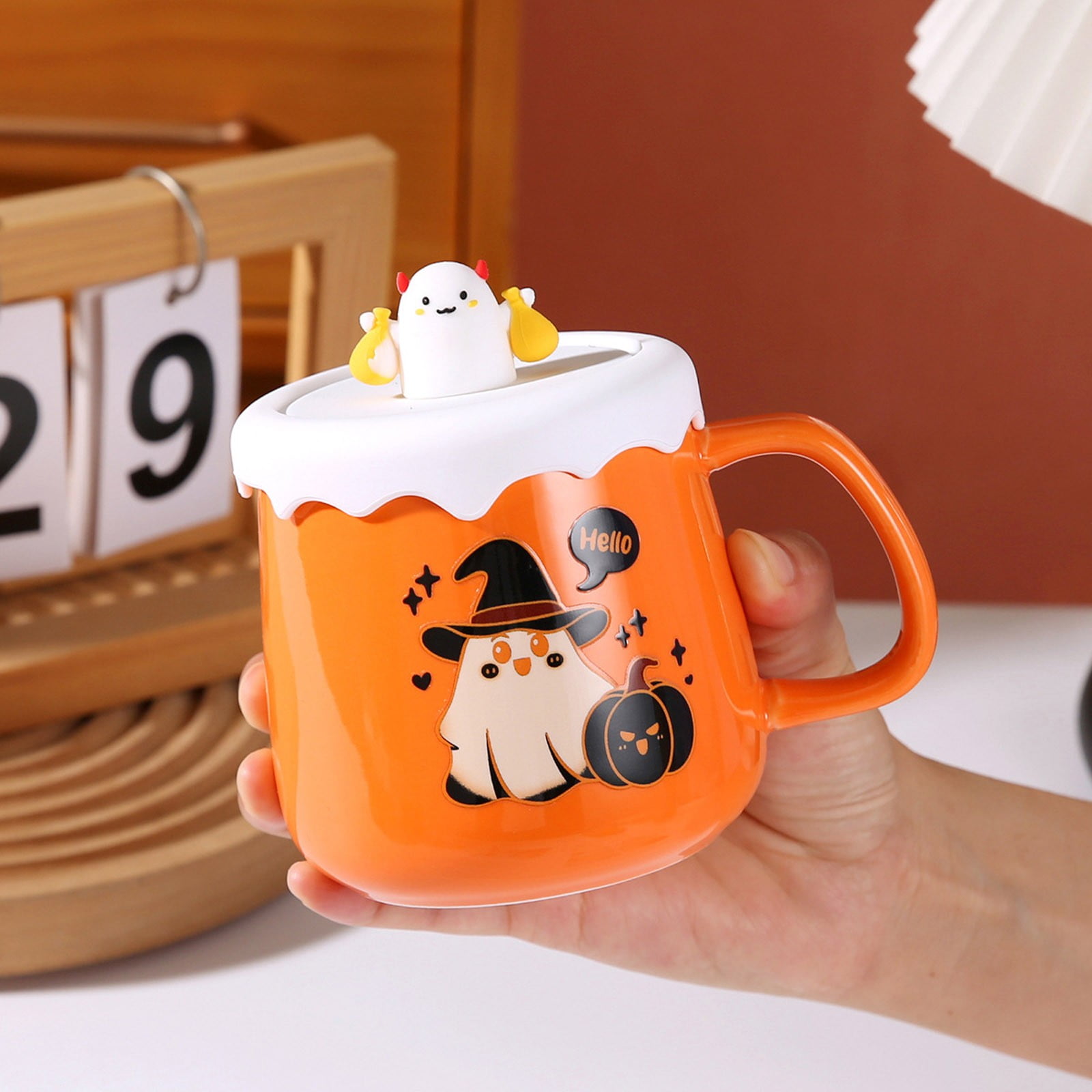 ZSBCMY Funny Ceramic Mug with Lid, Ghost Design, Unique Home Decor ...