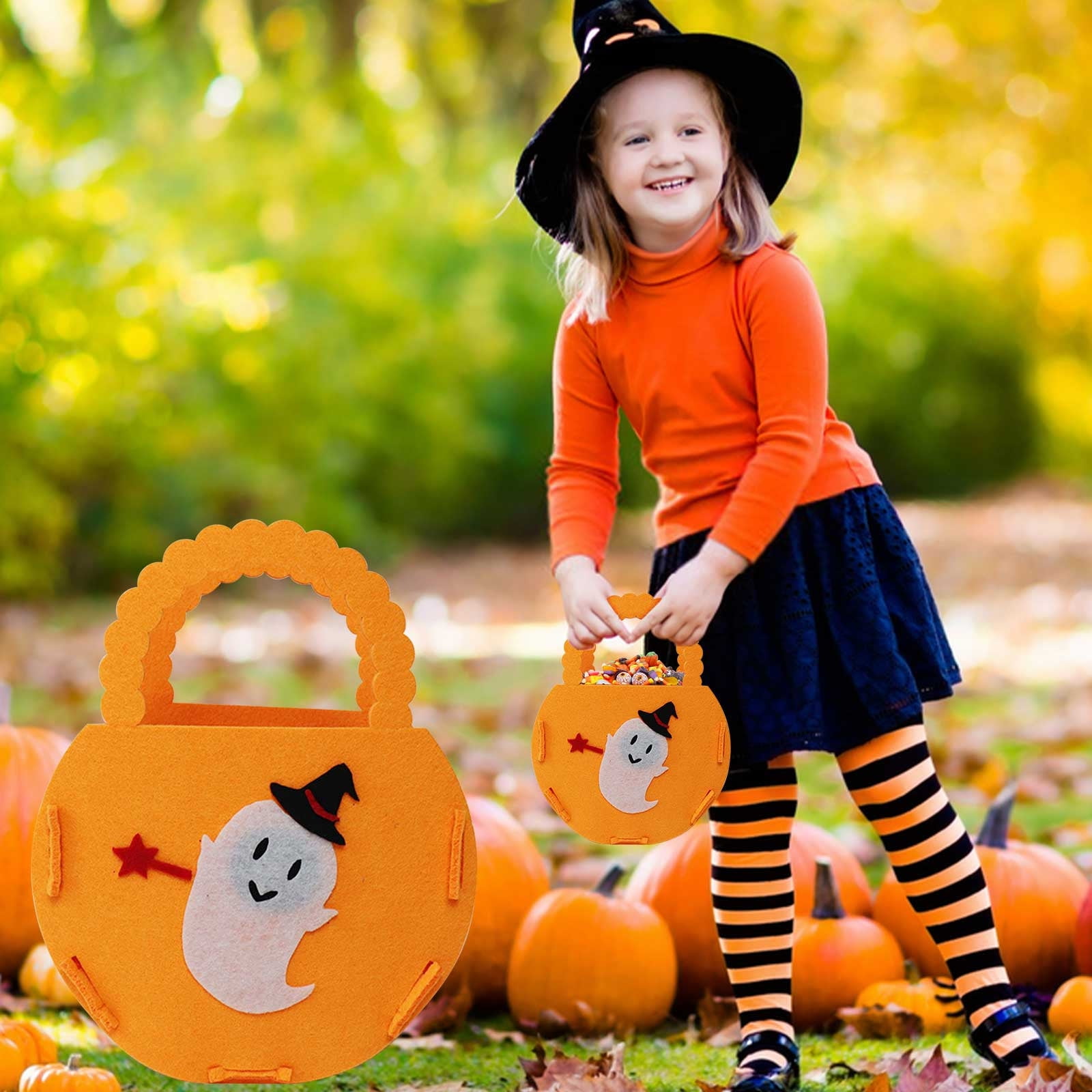 ZSBCMY Handheld Pumpkin Candy Bucket Trick or Treat Bag, Versatile ...