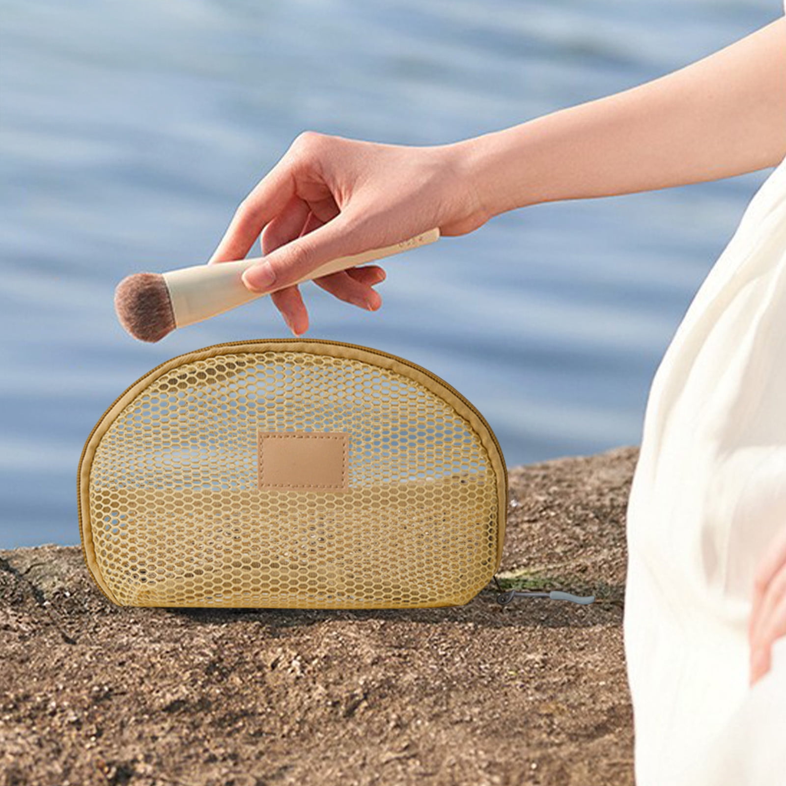 ZSBCMY Portable Mesh Cosmetic Bag, Transparent Travel Makeup Organizer ...