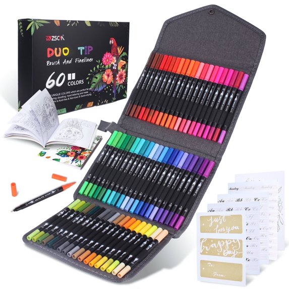 ZSCM 60 Colors Markers for Adult Coloring Books No Bleeding, Duo Tip ...