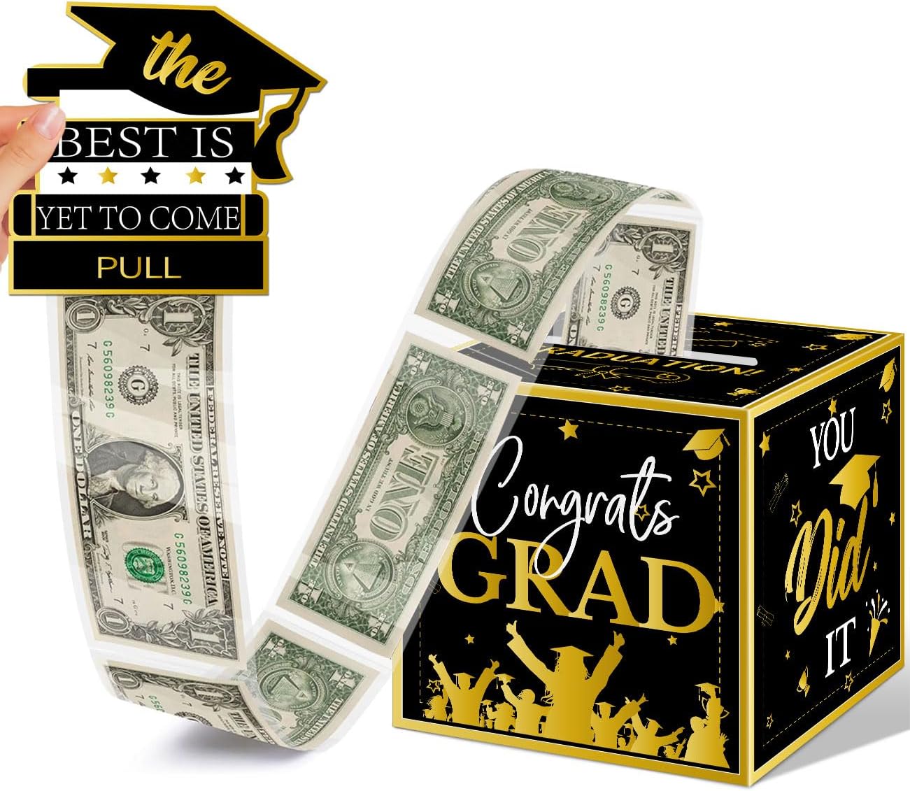 ZSD Black and Gold Graduation Money Box for Cash Gift Pull Out Money ...
