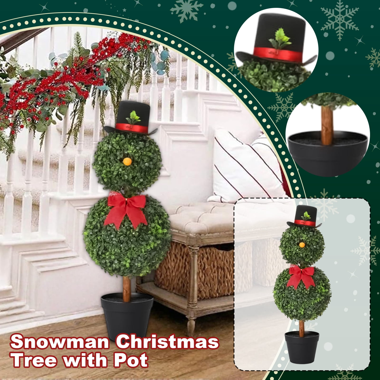 ZSDKJQEC Christmas Snowman Topiary, 33.46 In Artificial Christmas ...