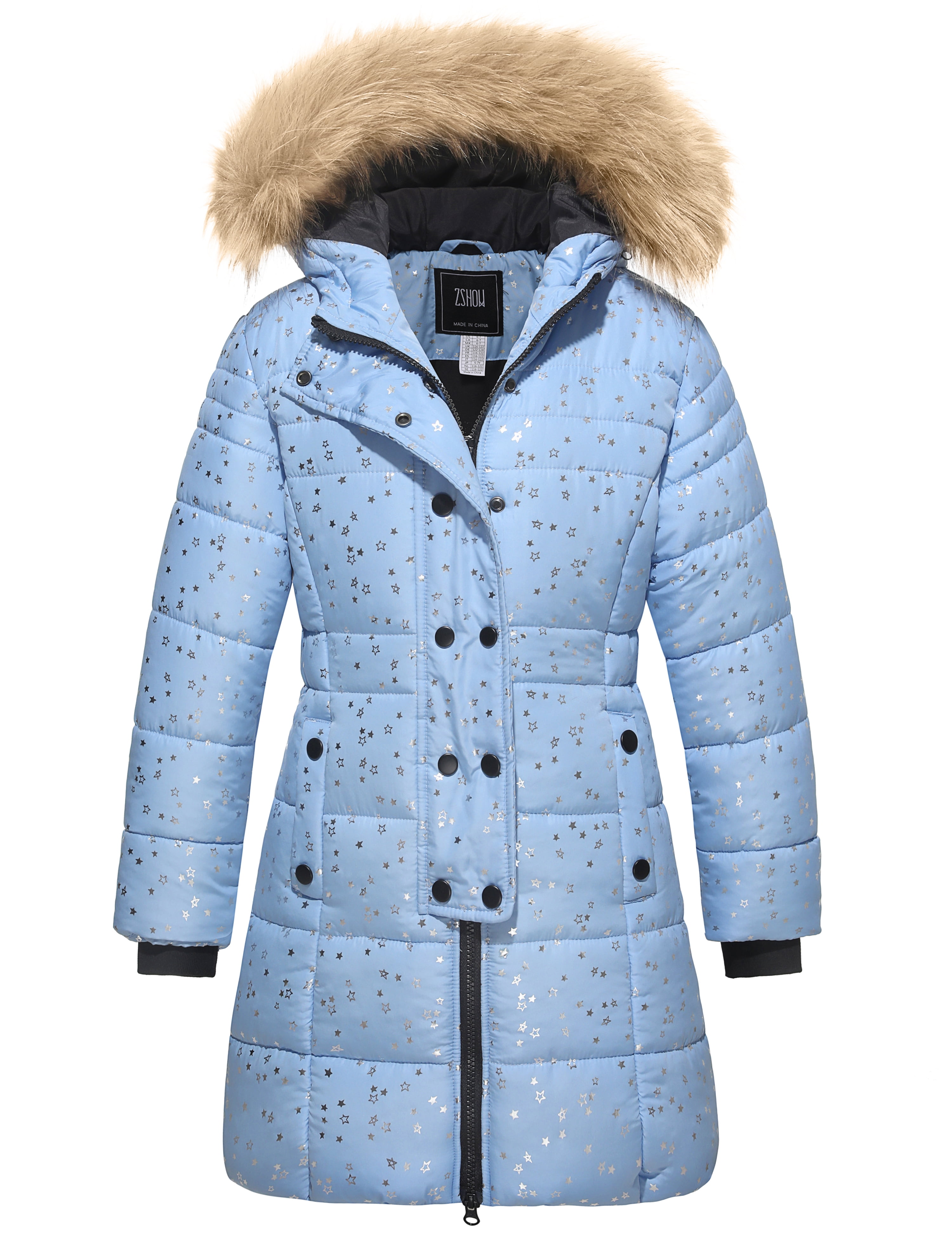 ZSHOW Girls' Long Puffer Jacket Warm Hooded Winter Coat(Light Blue ...