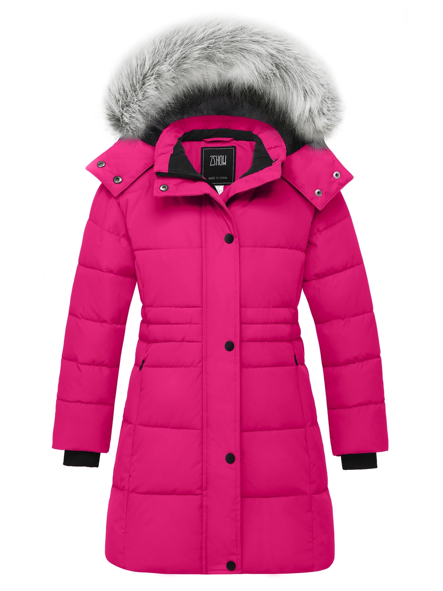 ZSHOW Girls' Long Quilted Winter Coat Soft Fleece Lined Padded Hooded ...