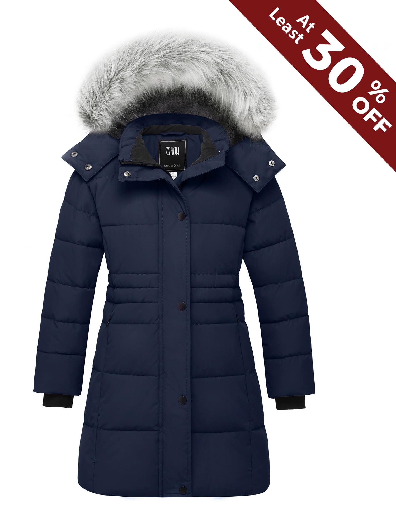 ZSHOW Girls' Waterproof Puffer Jacket with Detachable Hood, Fleece ...