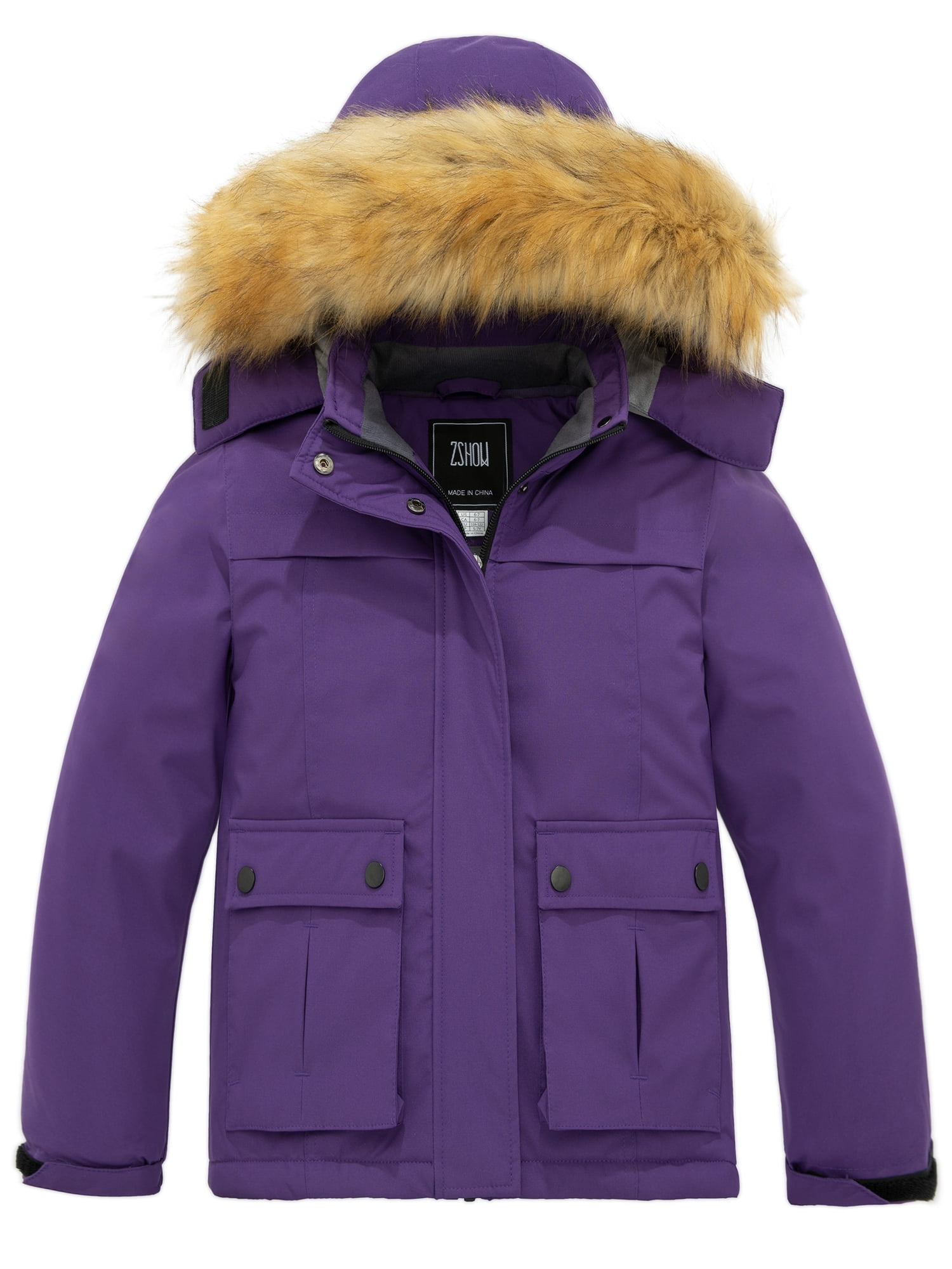 ZSHOW Girls' Waterproof Fleece Lined Raincoat Windproof Hooded Ski ...