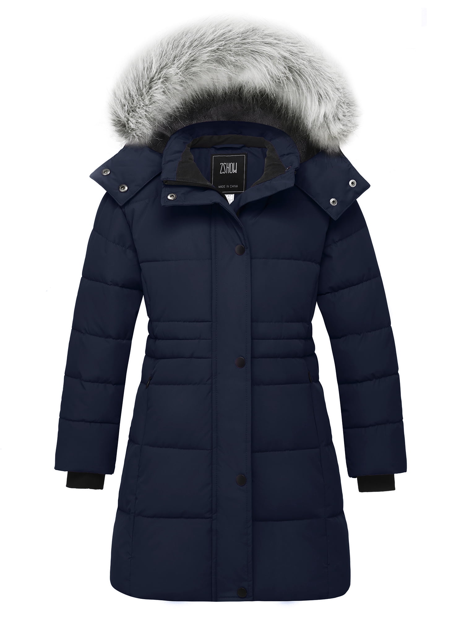 ZSHOW Youth Girls' Long Winter Parka Hooded Puffer Jacket Navy 14/16 ...