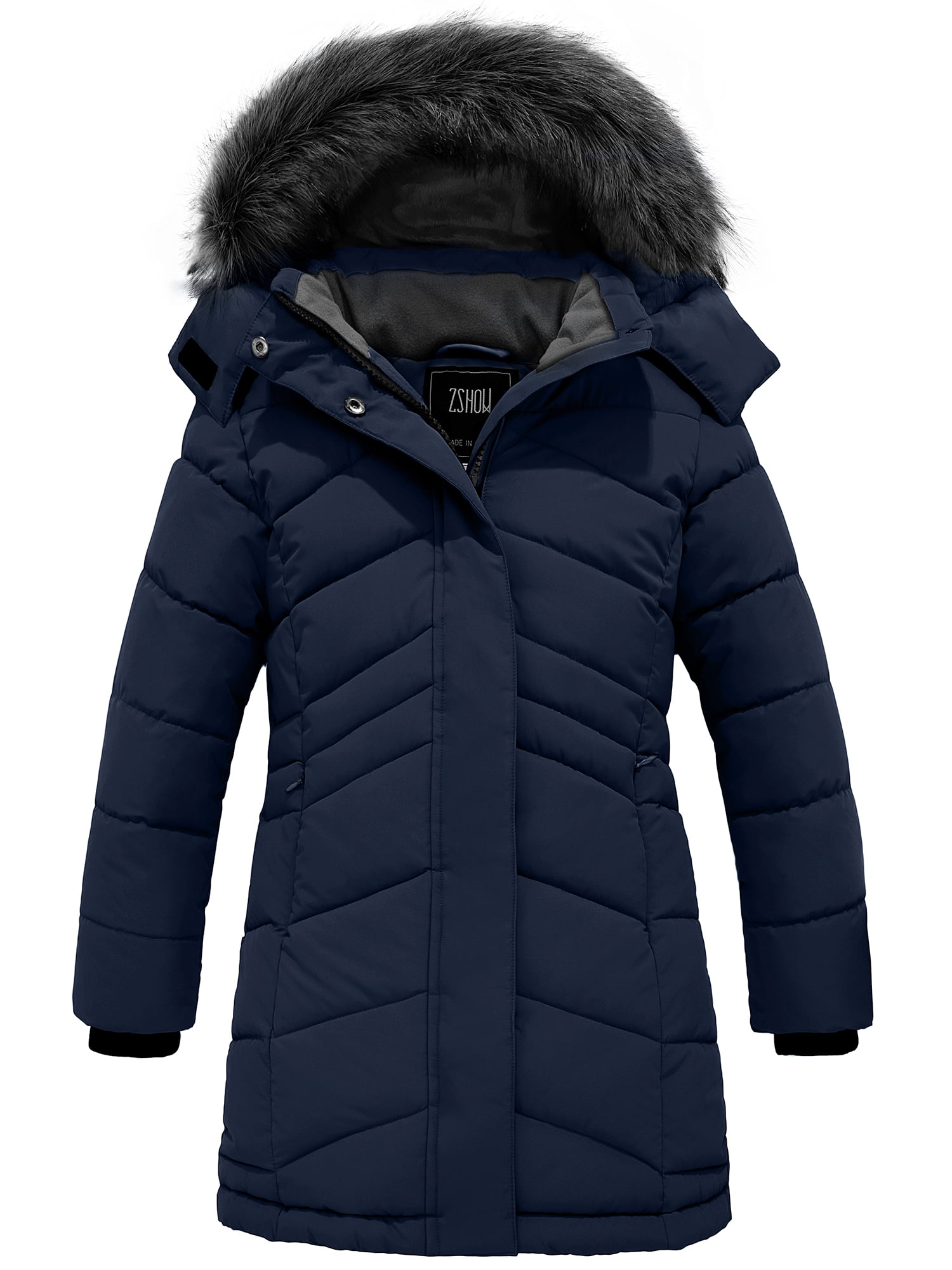 ZSHOW Youth Girls' Long Heavy Winter Puffer Jacket with Hood, Dark Blue ...