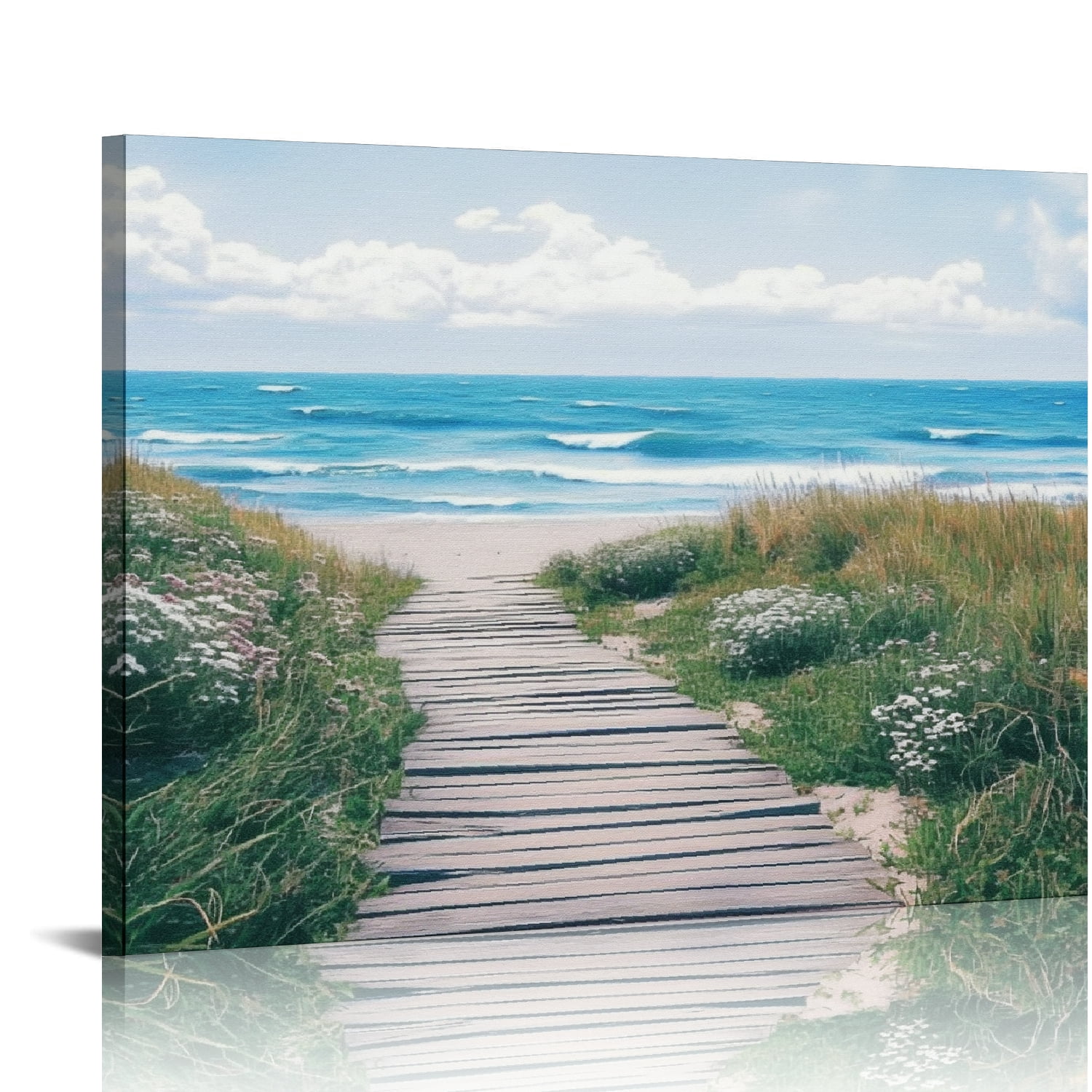 ZSLONG Canvas Print Wall Art Woooden Plank Path on The Beach Marine ...