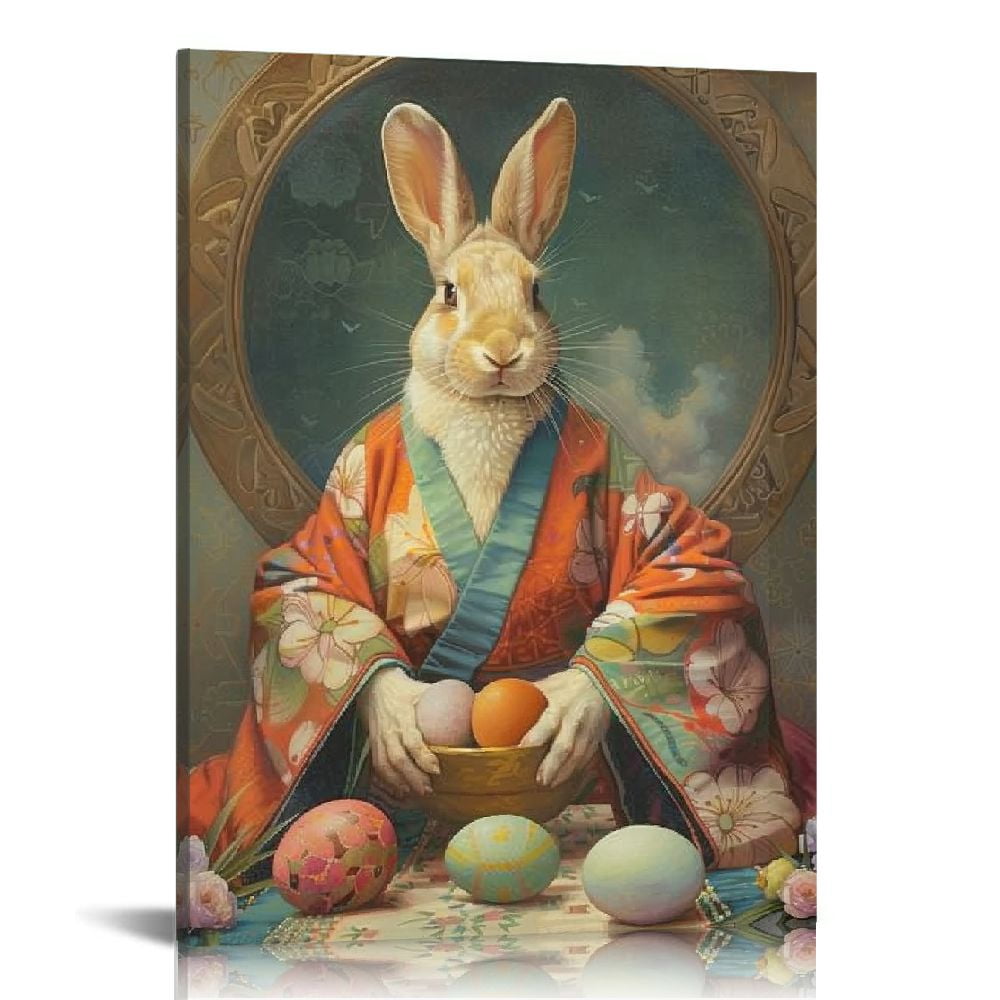 ZSLONG Easter Bunny And Rabbit Egg Canvas Print Home Decor Crown Oil ...