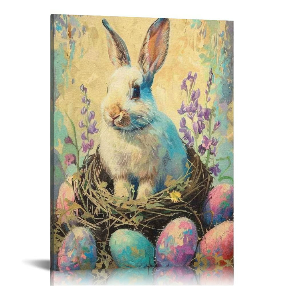 ZSLONG Easter Bunny and Rabbit Egg Wall Decor for Home and Office Crown Oil Painting Paint by ...