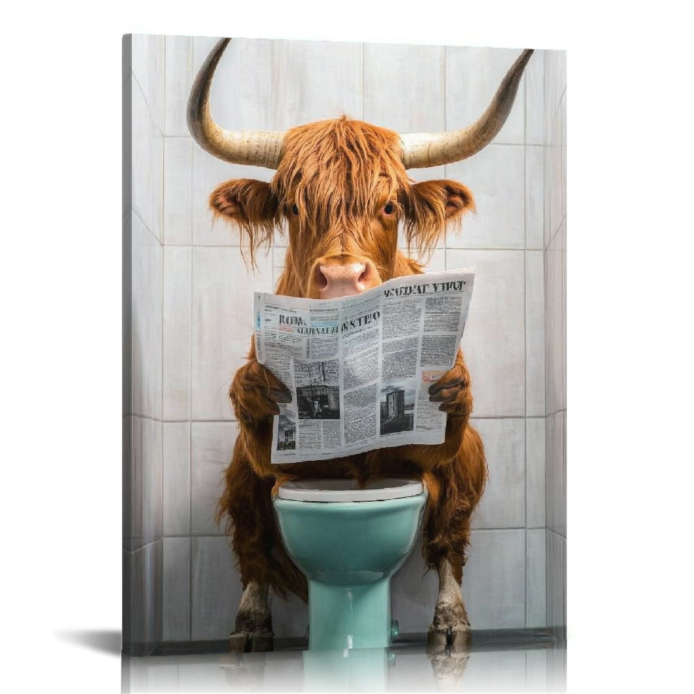 ZSLONG Highland Cow Bathroom Wall Art Funny Farmhouse Decor for ...