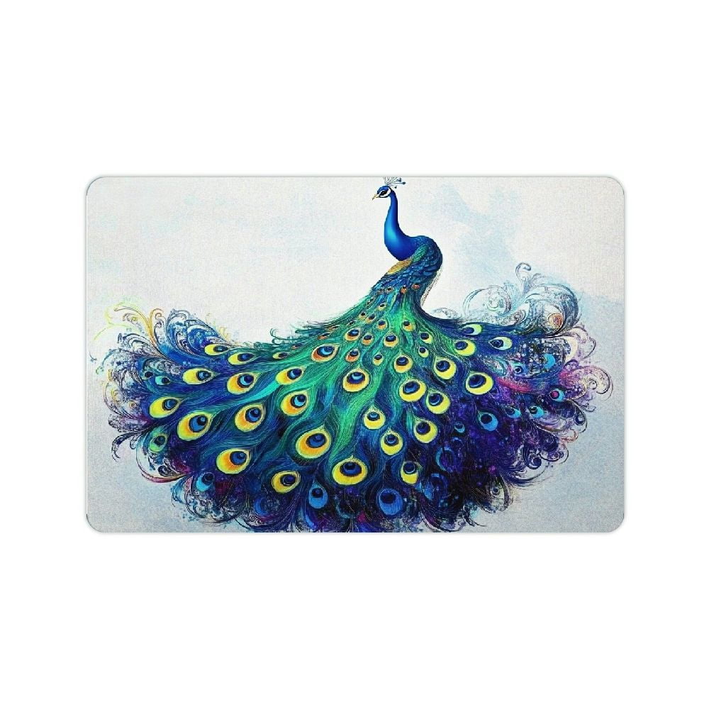ZSLONG Peacock Bath Mat, Peacock Illustration Floral Classical Curvy ...