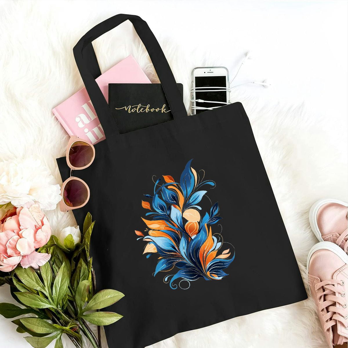 ZSLONG Watercolor Flowers And Plants Canvas Tote Bag Aesthetic Home ...