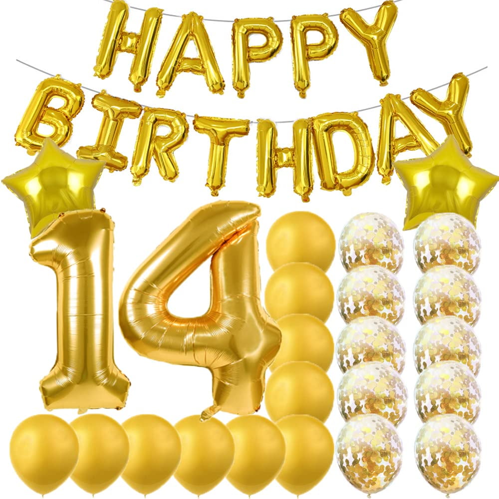 ZSNWGZ Sweet 14th Birthday Decorations Party Supplies,Gold H2FSDNumber ...